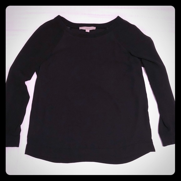 LOFT | Tops | Beautiful Black Loft Blouse With Sheer Sleeves | Poshmark